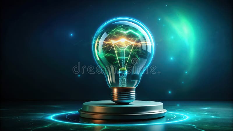 Illuminating Innovation a Glowing Lightbulb on a Circular Platform ...