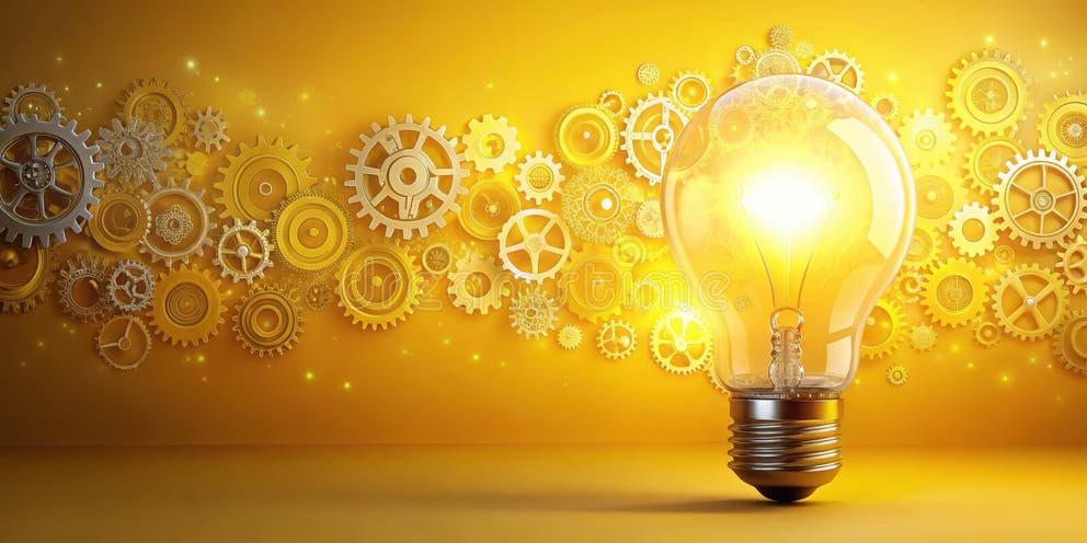 Illuminating Innovation a Glowing Lightbulb and Interlocking Gears Representing Creative Problem ...