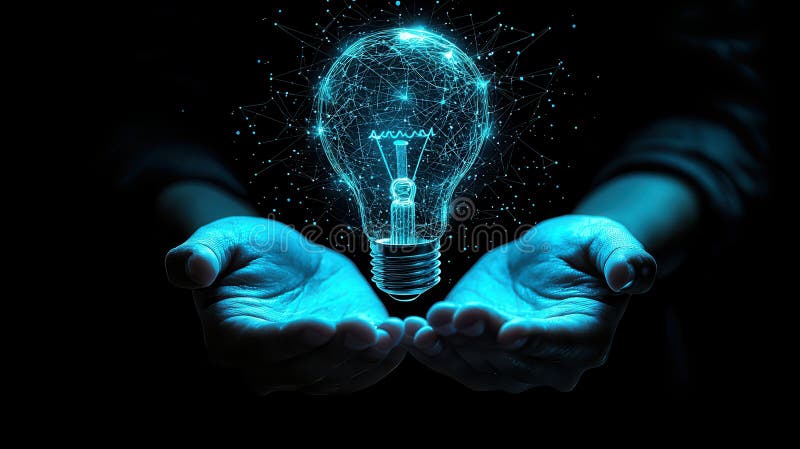 Illuminating Innovation Hands Holding a Lightbulb in a Dark Creative ...