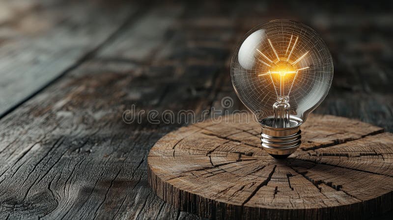 Illuminating Inspiration: a Light Bulb on a Wooden Stump Symbolizing ...