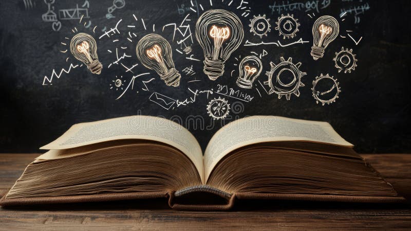 Illuminating Knowledge Open Book with Light Bulbs Symbolizing Ideas ...