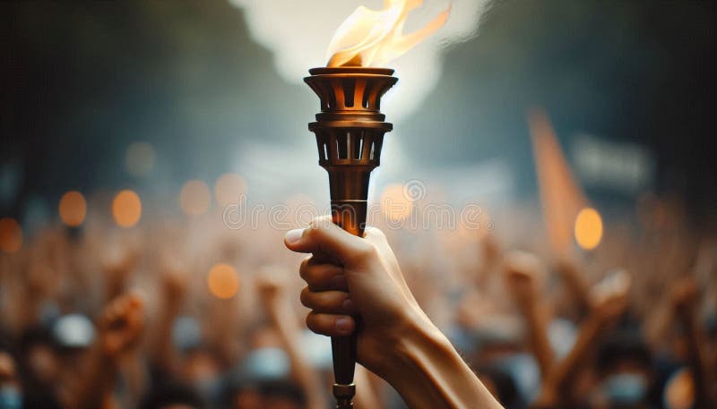 Illuminating Leadership Torch Held High in a Crowd Stock Illustration ...