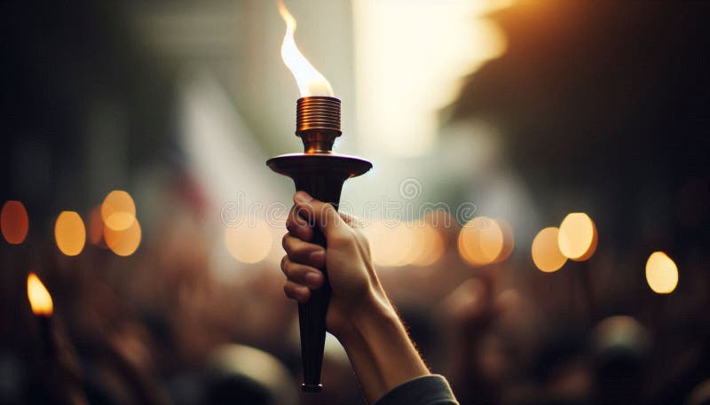Illuminating Leadership Torch Held High in a Crowd Stock Illustration ...