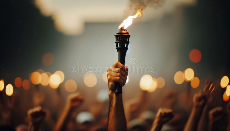 Illuminating Leadership Torch Held High in a Crowd Stock Illustration ...