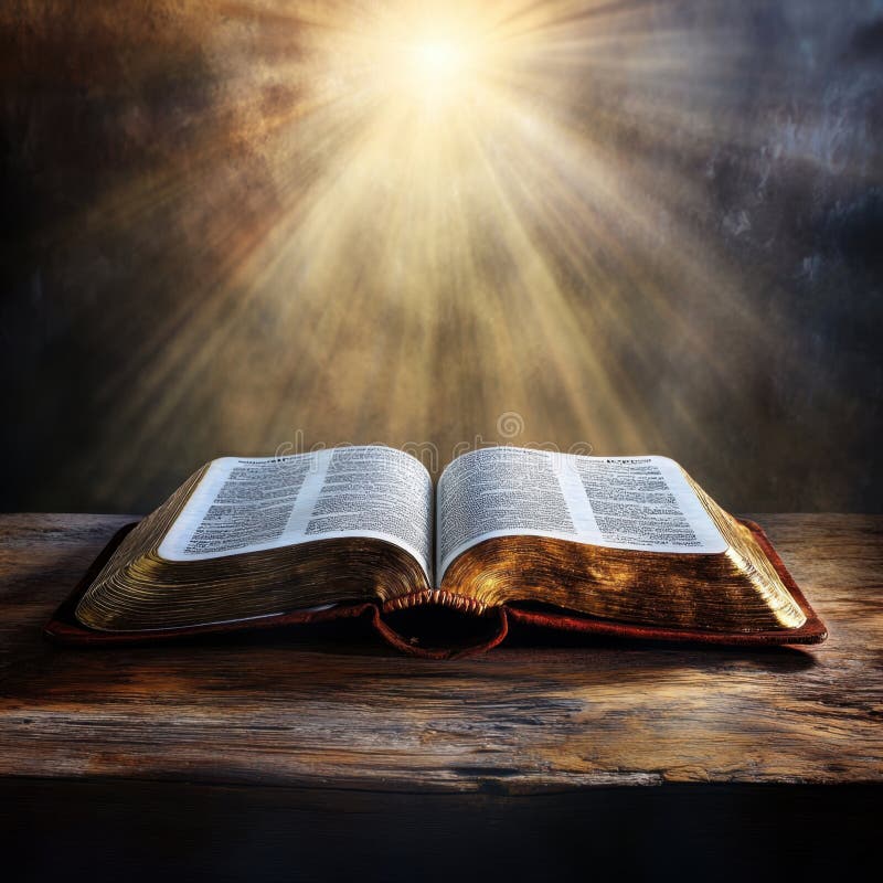 Illuminating the Path of Faith through the Warmth of an Open Bible on a ...