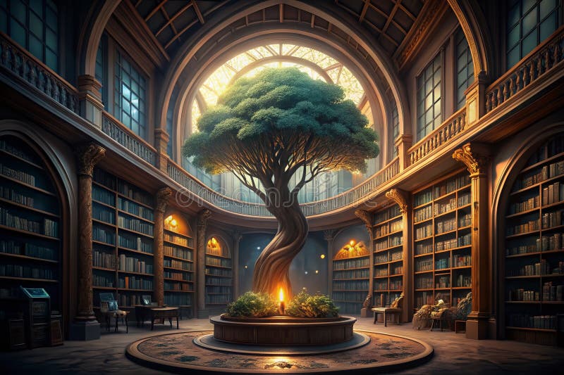 Illuminating the Path To Knowledge a Mystical Library Scene Depicts the ...