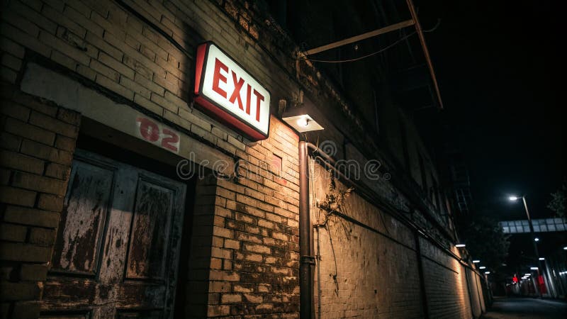 Illuminating the Path To Safety Emergency Exit Sign at Night Against a ...