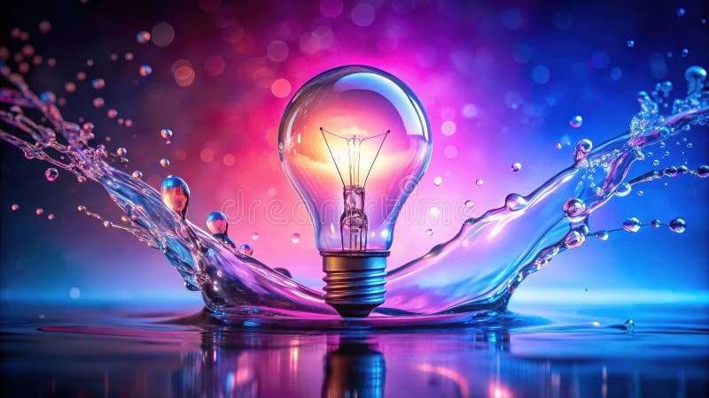 Illuminating Splash a Glowing Lightbulb Emerging from Vibrant Water ...