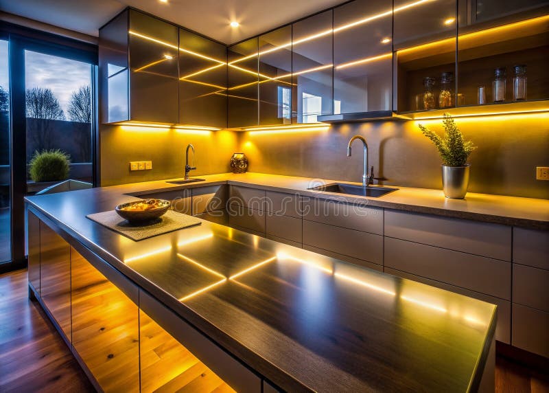Illuminating Your Modern Kitchen Warm Night Time LED Lighting Enhances ...