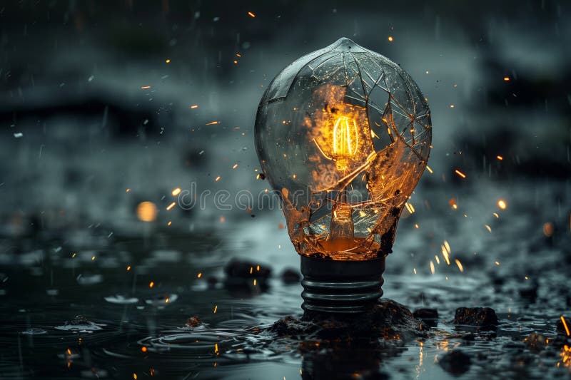 Illumination in the Dark from a Broken yet Working Light Bulb Stock ...