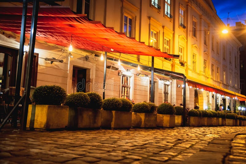 Illumination of the Evening Boulevard in the Old Town Stock Photo ...
