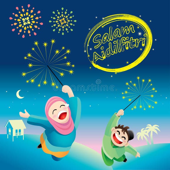 A Boy and a Girl are Playing with Fireworks during Raya Festival ...