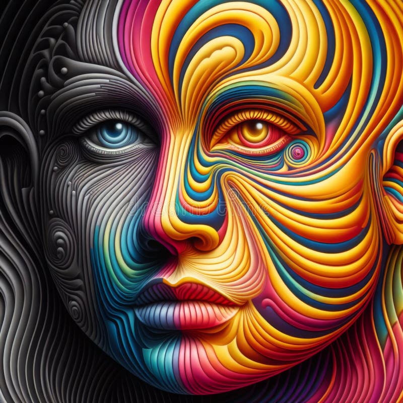 Illusion of Color Perception, with a Human Face with Emotions Stock ...