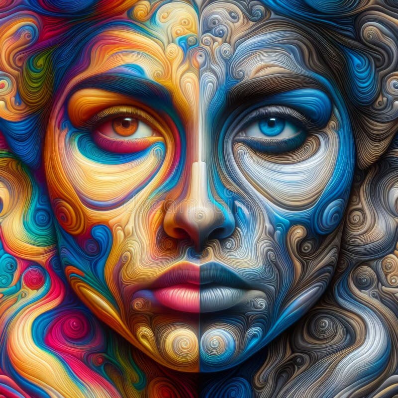 Illusion of Color Perception, with a Human Face with Emotions Stock ...