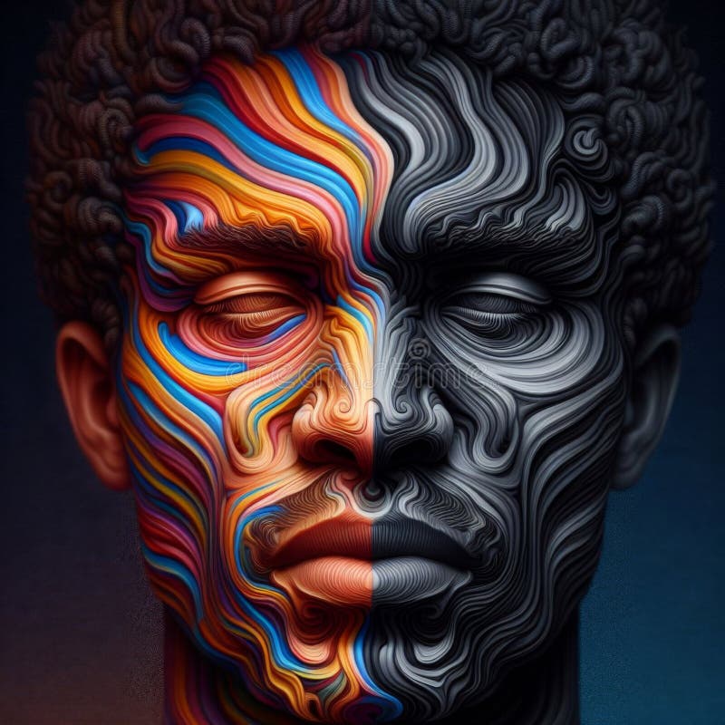 Illusion of Color Perception, with a Human Face with Emotions Stock ...