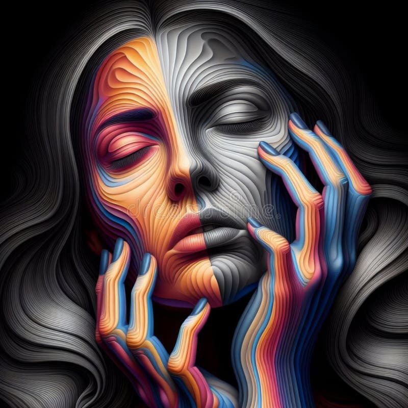 Illusion of Color Perception, with a Human Face with Emotions Stock ...