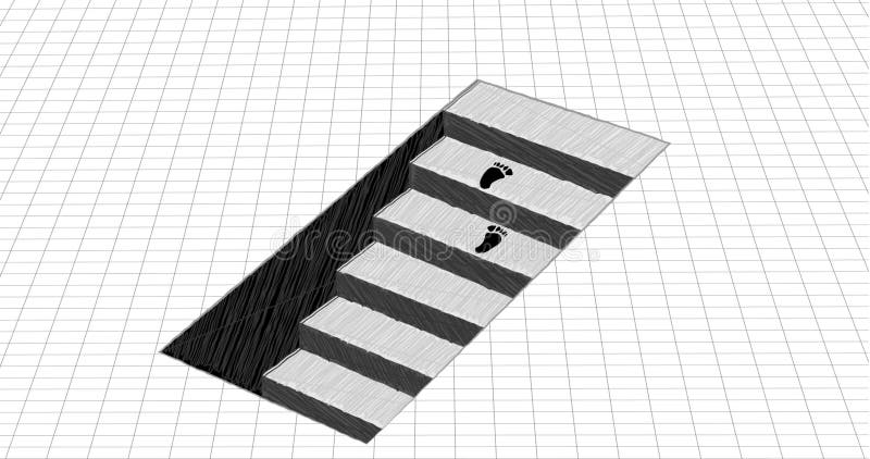 Illusion Drawving of the Sheet of Paper and the Ladder with Steps Stock ...