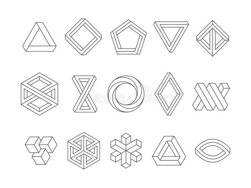 Illusion Shapes. 3d Geometrical Infinity Loop Triangles Hexagon ...