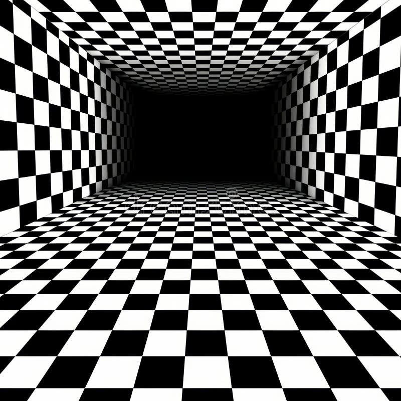 Illusionary Black and White Checkered Perspective Pattern in a Dynamic ...