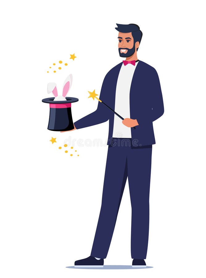 Illusionist, Magician Demonstrating Trick and Taking Rabbit Out of Top ...