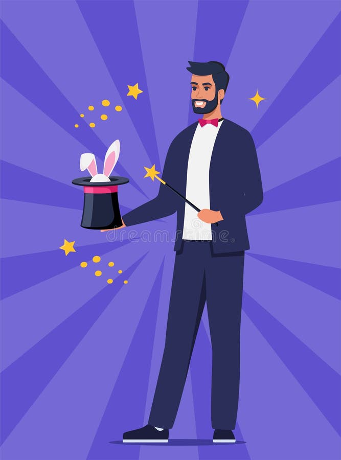 Illusionist, Magician Demonstrating Trick and Taking Rabbit Out of Top ...