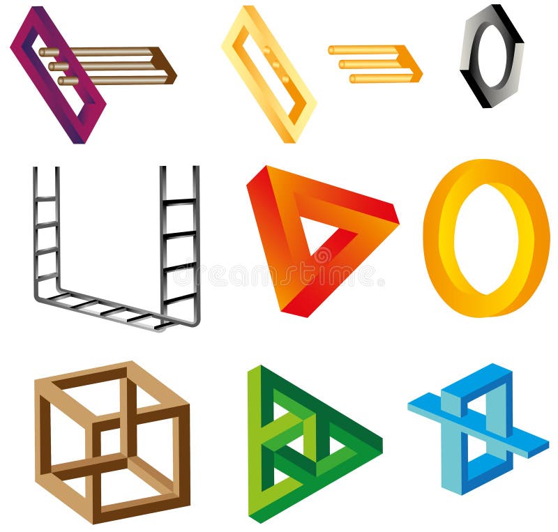 Different Optical Illusions of Impossible Objects Stock Vector ...
