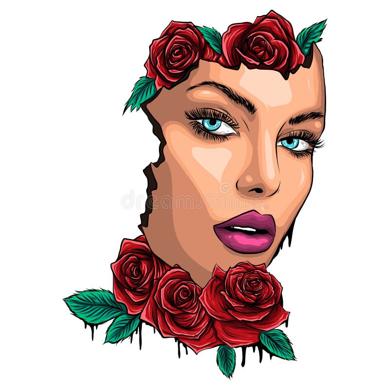 Lady with roses stock illustration. Illustration of beauty - 29187784