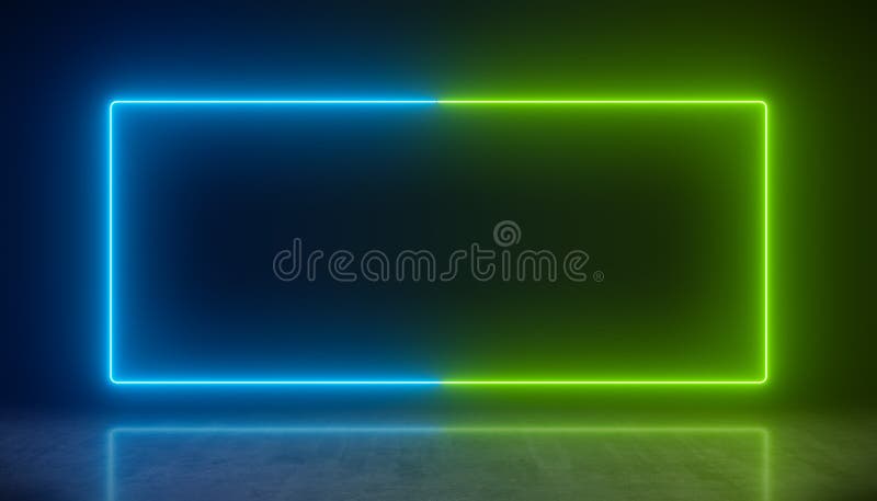Illustation of Glowing Neon Rectangle in Green and Blue Stock ...