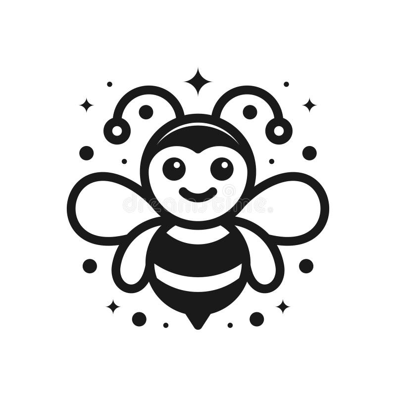 Illustraition of Cute Flat Bee Icons Set, Black White Stock Vector ...