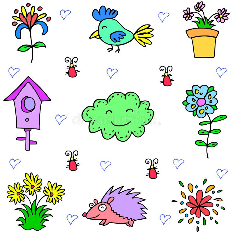 Illustratation of Object Spring Set Doodles Stock Vector - Illustration ...