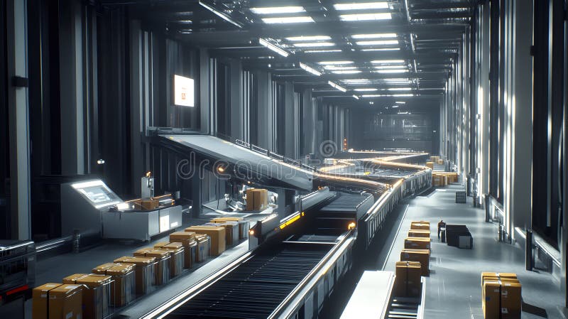 Illustrate an Automated Sorting Facility with Packages Moving on ...