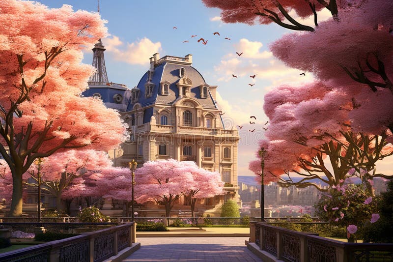 Illustrate the Beauty of Springtime Architecture. Generative Ai Stock ...
