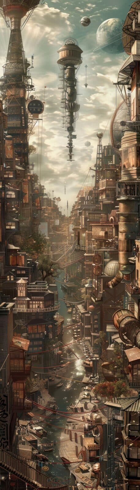 Illustrate a Birds Eye View of Ancient Inventions Intertwining with ...