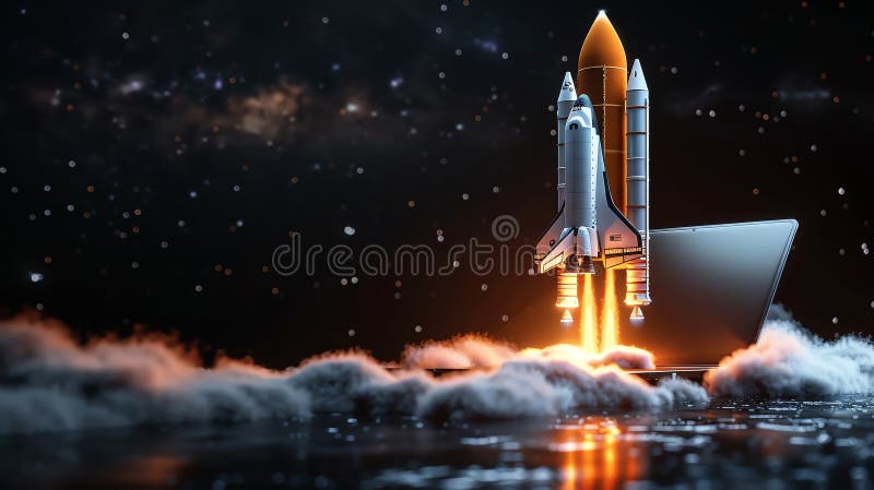 Illustrate a Captivating Side View 3D Render Showcasing a Space Rocket ...