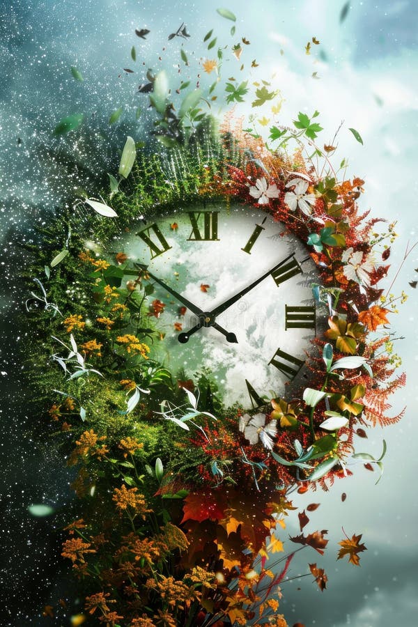Illustrate a Clock Design that Integrates Elements of Nature, Such As ...