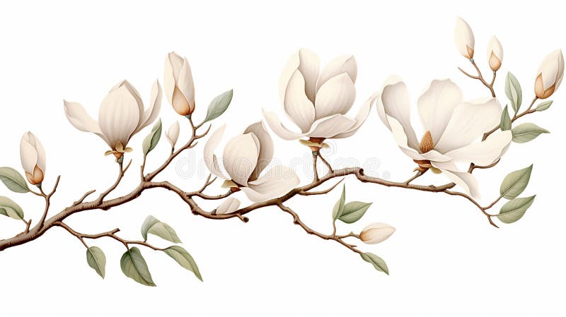 Illustrate the Elegance of a Magnolia Tree Branch, Stock Illustration ...