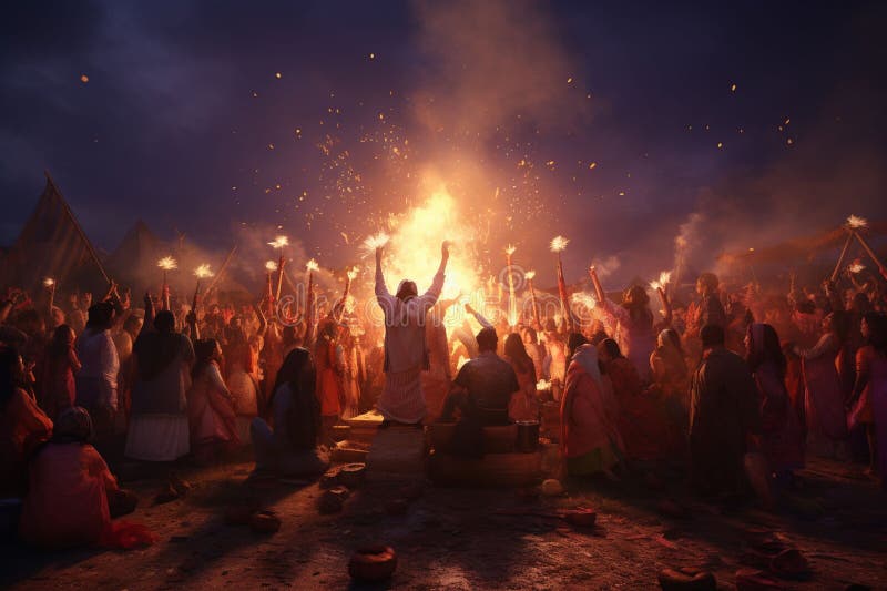 Illustrate the Holi Tradition of Bonfires with Stock Illustration ...