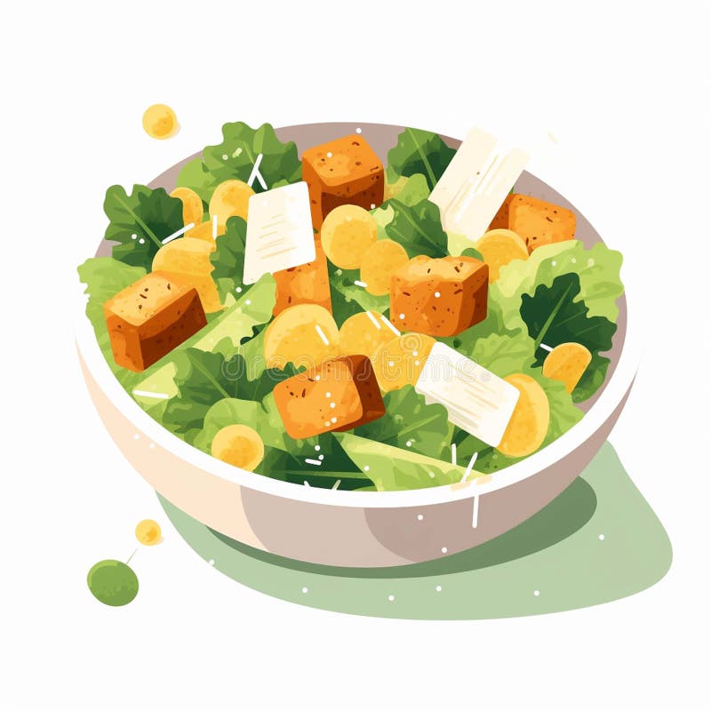 Illustrate a Minimalist Flat Design Image of a Caesar Salad ...
