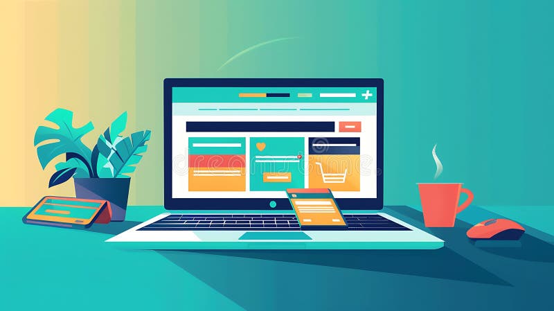 Illustrate an Online Shopping Checkout Page on a Laptop Screen, with a ...