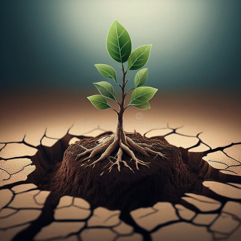 Illustrate a Small Sapling Growing into a Tree with Surrounding Soil ...