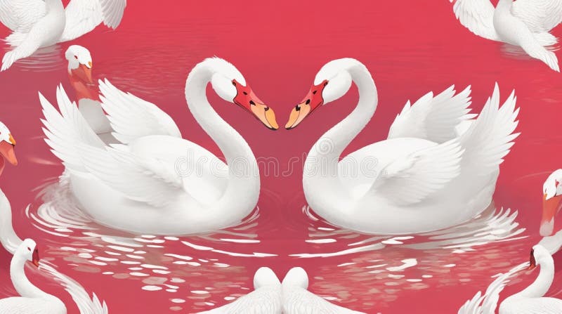 Illustrate a Vector Pattern of White and Red Swans Forming a Heart ...