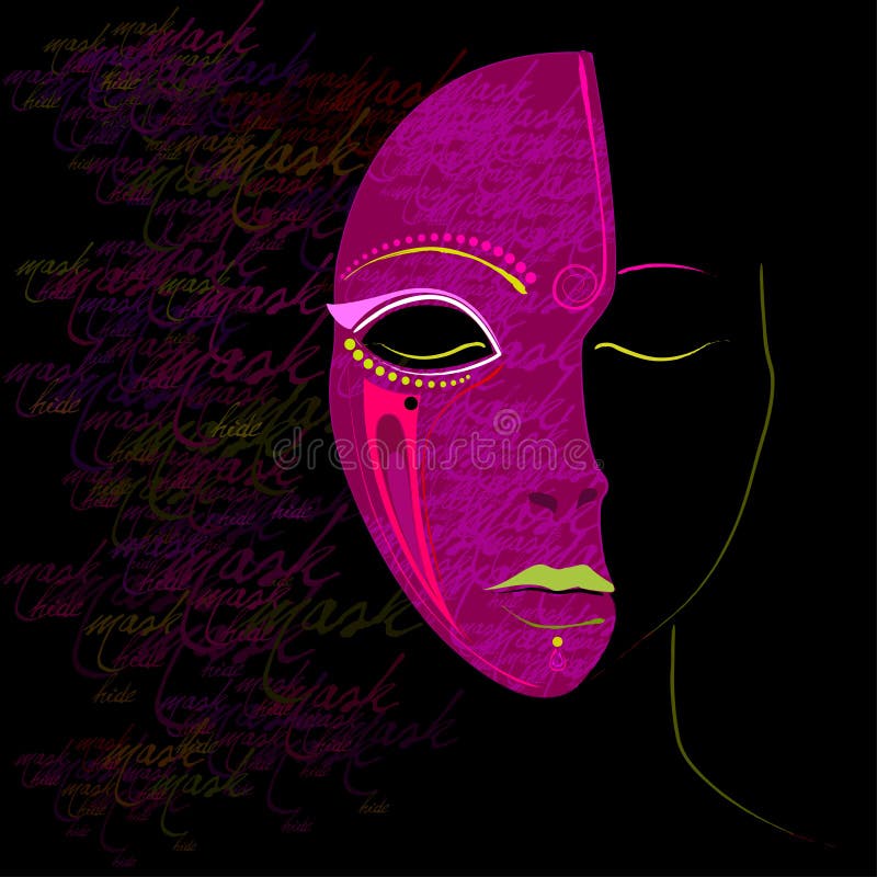Illustrated Abstract Girl with Mask Stock Vector - Illustration of ...