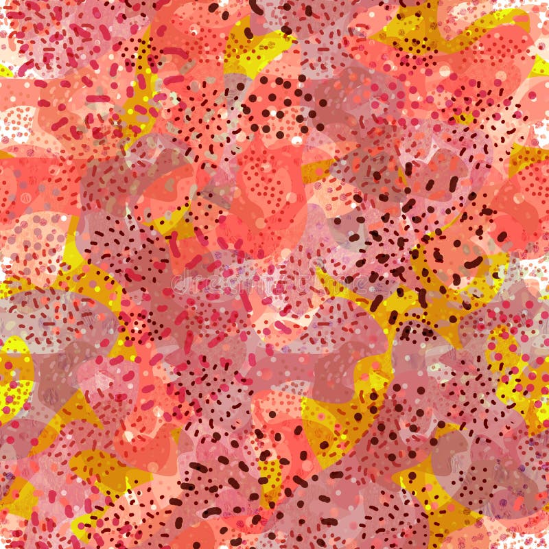 Illustrated Abstract Seamless Pattern, Pink and Yellow Stock ...