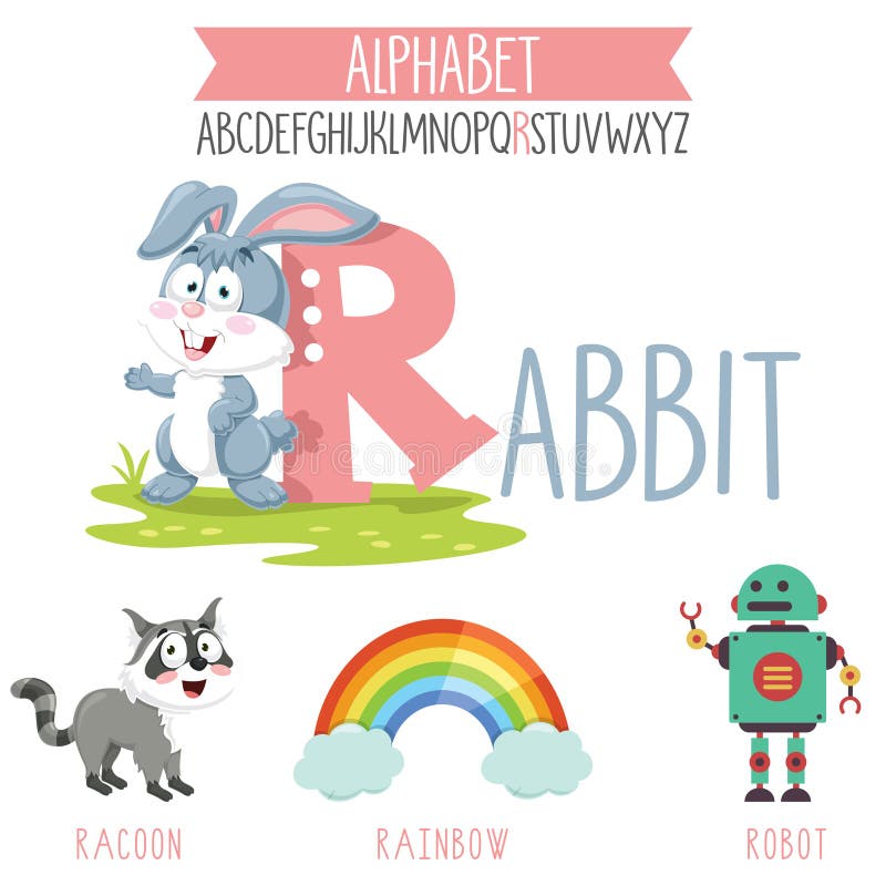 Illustrated Alphabet Letter and Cartoon Objects Stock Vector ...