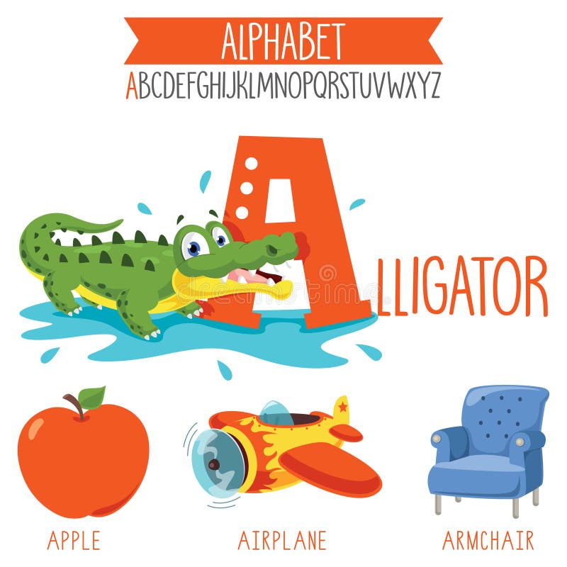 Illustrated Alphabet Letter and Cartoon Objects Stock Vector ...