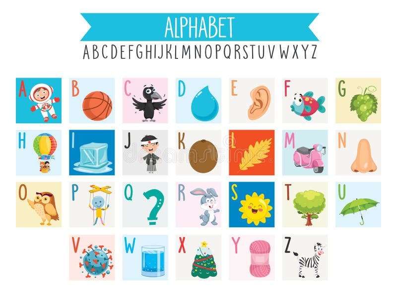 Illustrated Alphabet Letters and Cartoon Objects Stock Vector ...