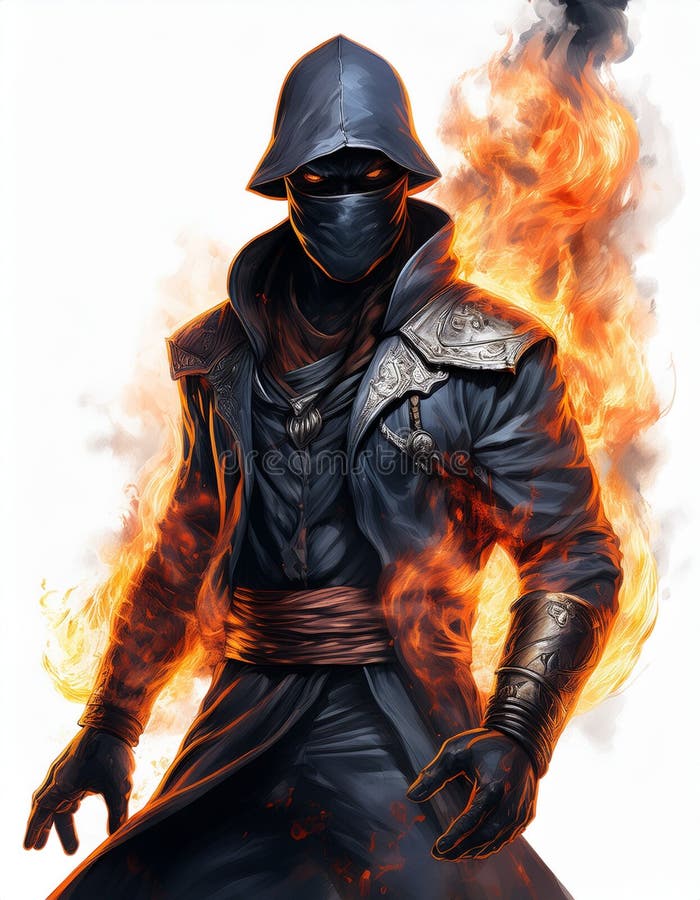 Illustrated Animated Assassin with Fire in the Background Stock ...