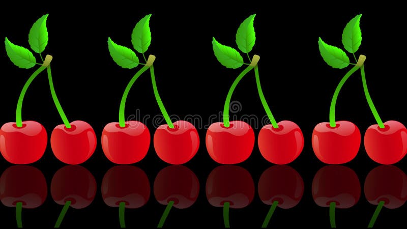 Illustrated Animation of Cherries with Their Reflection Stock Footage ...
