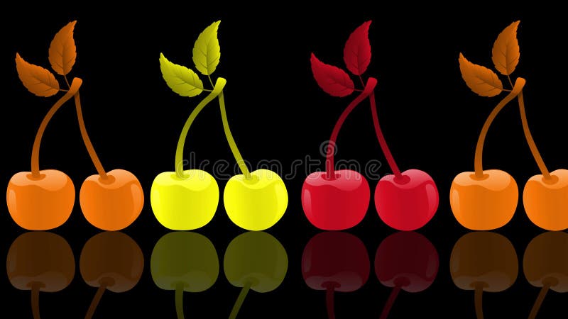 Illustrated Animation of Cherries with Their Reflection Stock Footage ...