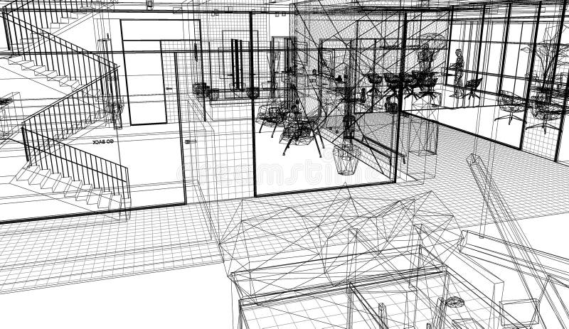 Architectural Floor Perspective Wireframe Design Illustration Stock ...
